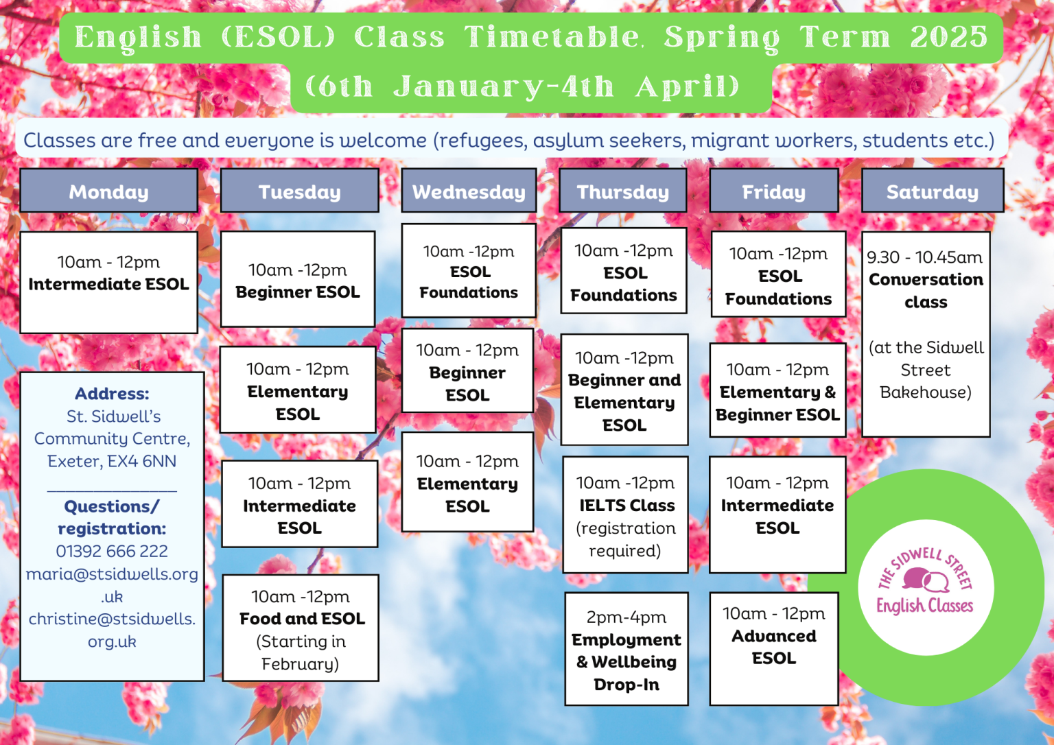 ESOL Sids Spring Term 2025 - St Sidwell's Community Centre