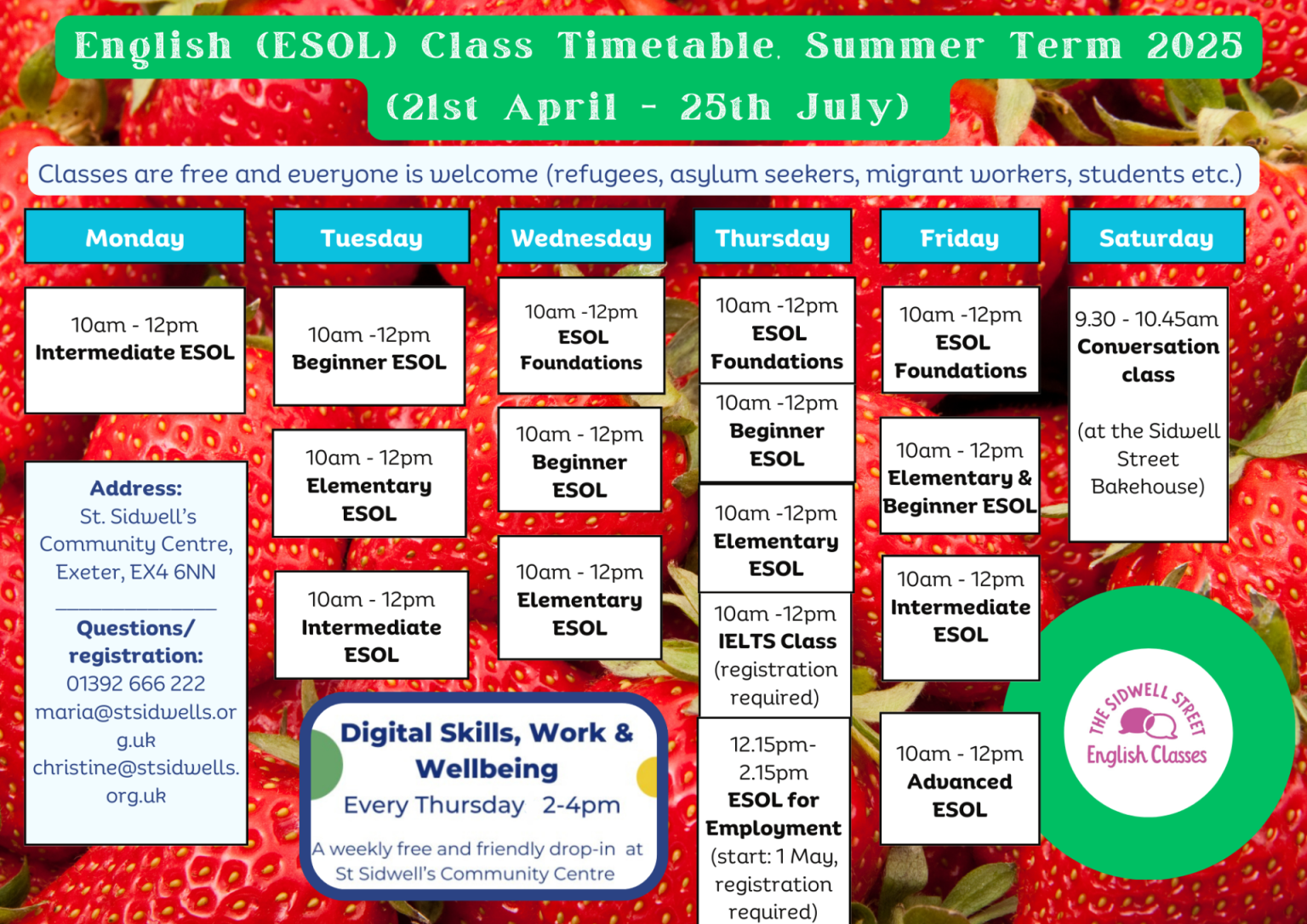 Summer ESOL Timetable Sids - St Sidwell's Community Centre