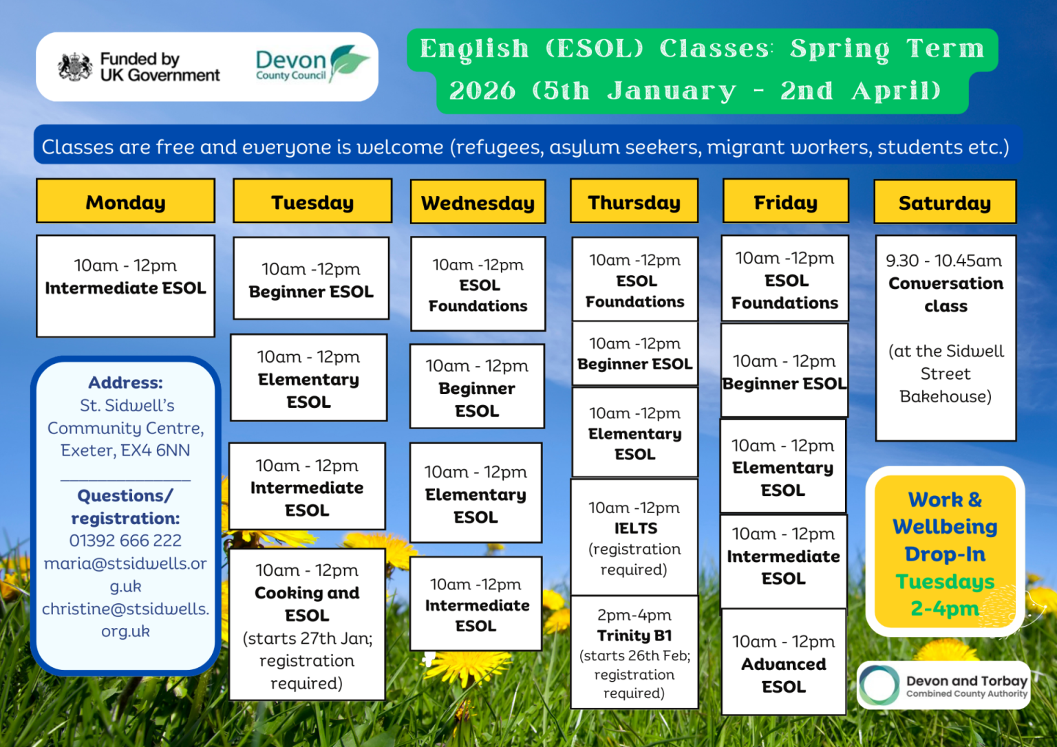 Sids ESOL Spring Timetable - St Sidwell's Community Centre
